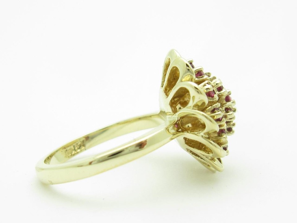 14k Solid Yellow Gold Genuine Ruby Estate Vintage Flower Design Ring ...