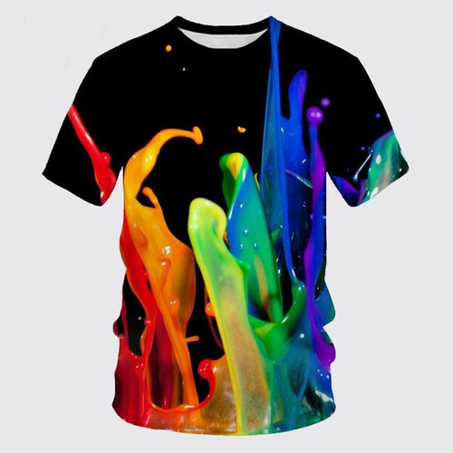 Paint Splash Round Neck 3D womens/mens Short Sleeve T-Shirt Casual Tops ...