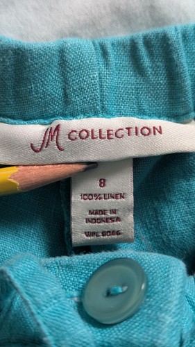 JM Collection Women's Linen Crop Pants Teal Blue Elastic & Draw String ...