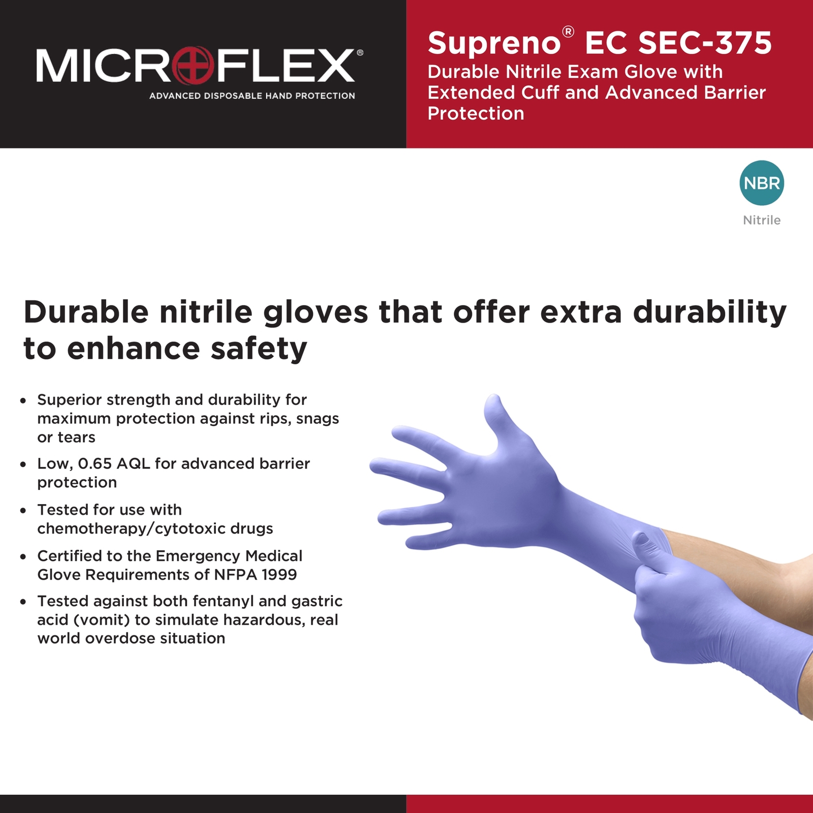 Microflex Sec375xxl - Supreno Extended Cuff Powder Nitrile Gloves XX ...
