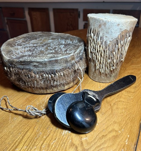 3 percussion Instruments Castinet +African Tribal Hand Drums Lot | eBay