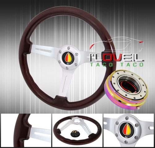 345mm Dark Wood Grain Jdm Steering Wheel + Quick Release Assembly+ ...