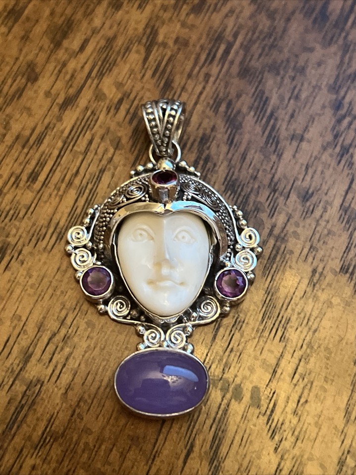 Bali Goddess Multi Gemstone Pendant in Sterling Silver 14.40 Grams 9.50 ...