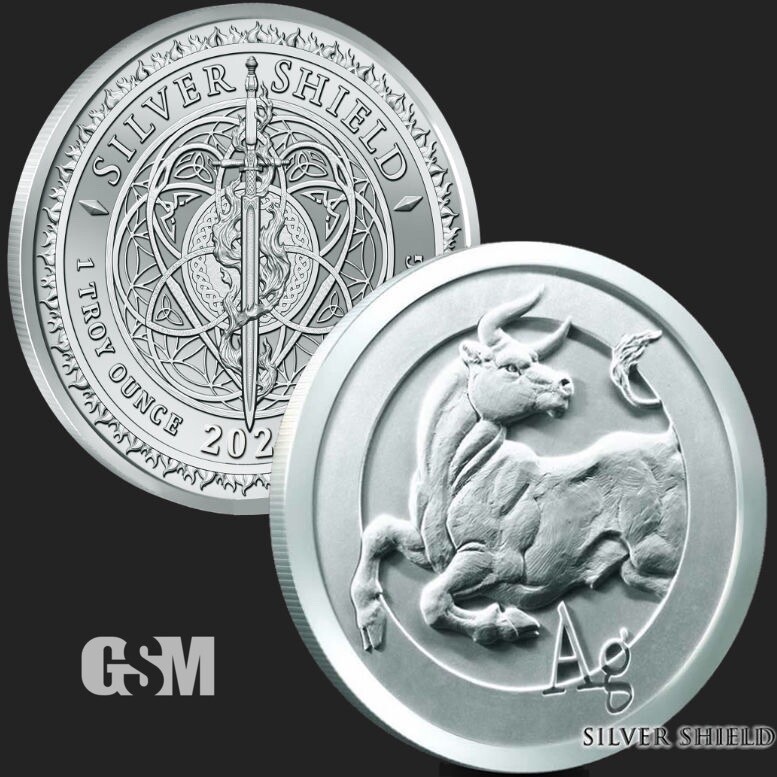 2022 SILVER SHIELD BULL BULLION 1 oz .999 Fine Silver Round BU in ...