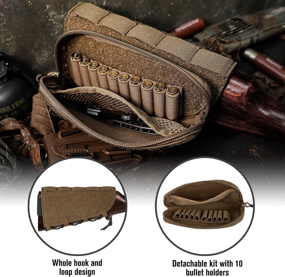 Tactical Buttstock Rifle Stock Pack/Adjustable Shell Holder Cheek Rest ...