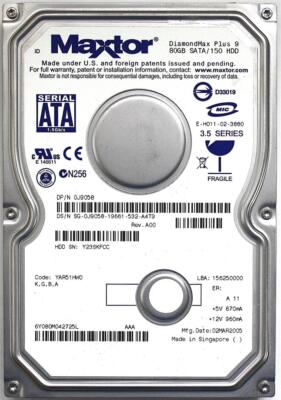 80gb sata/150 hdd diamondmax plus 9, 6y080m042725l (k,g,b,a) fy42a ...