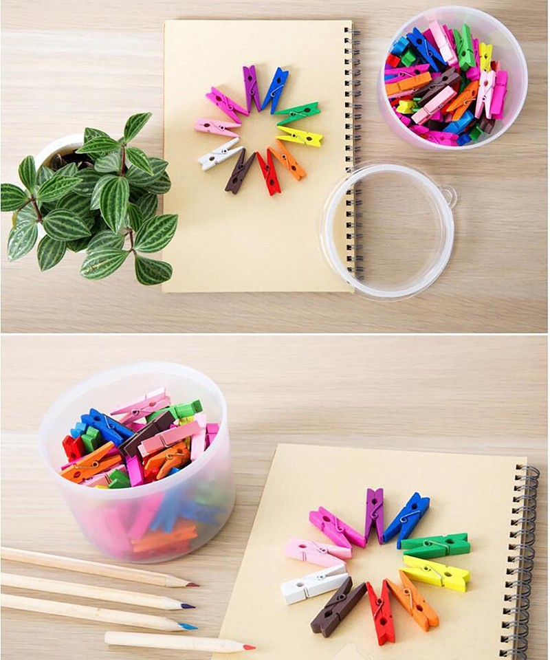 Mini Wooden Clothes Pins 100pcs 1Inch 2.5cm Small Multicolour Wooden ...
