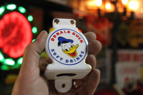RARE 1950s DONALD DUCK SOFT DRINKS PORCELAIN METAL BOTTLE OPENER SIGN ...