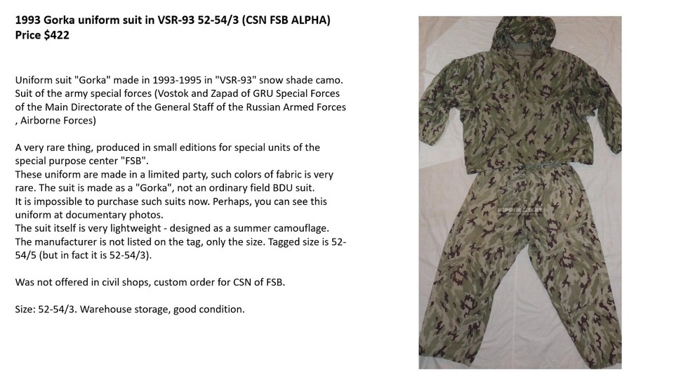 Russian Spetsnaz 1st chechen war Gorka uniform suit in VSR-93 | eBay