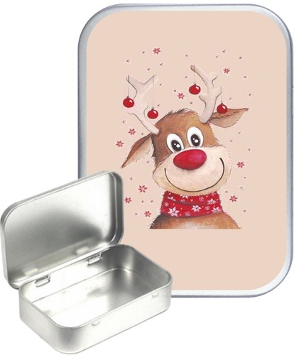 Pink Rudolph Silver Hinged Gift Tin, 30ml Hinged Pill Tin, Camping | eBay