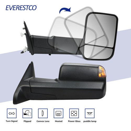 Tow Mirrors For Dodge Ram 09-12 Power Heated w/ LED Turn Signal Puddle ...
