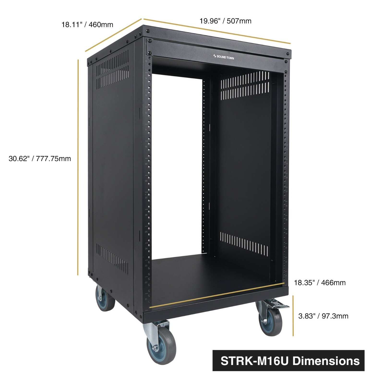 Sound Town 16U Steel Server Rack, w/ Mesh Doors, Locking Casters (STRK ...