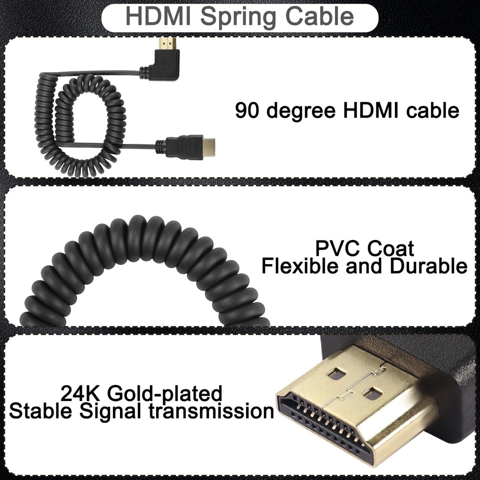 Right Angle HDMI Spring Cable 4K 60Hz HDMI to HDMI Adapter Male Cord ...