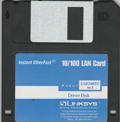 Instant EtherFast 10/100 LAN Card by Linksys ~ Driver Disk ~ 3.5 disk ...
