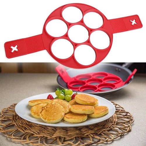 Silicone PANCAKE MAKER 7 Ring Non Stick Mould Cooking Egg Omelette Tool ...