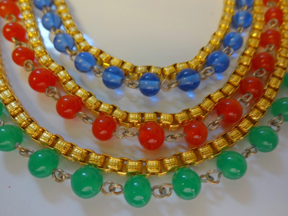 Antique Max Neiger Deco CZECH Gold Green Red Blue Glas Egyptian Revival ...