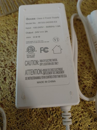 GOVEE Class 2 Power Supply Adapter 24V 3A (Bl72G-240300-E2) LED Strip ...