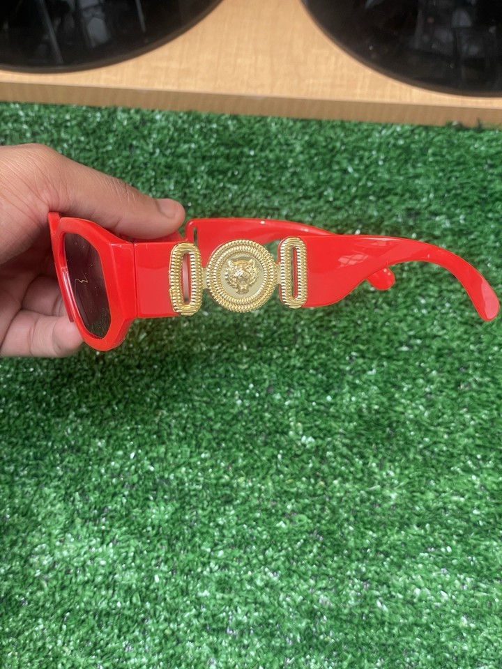 Red Rectangular Sunglasses with Black Lenses | eBay