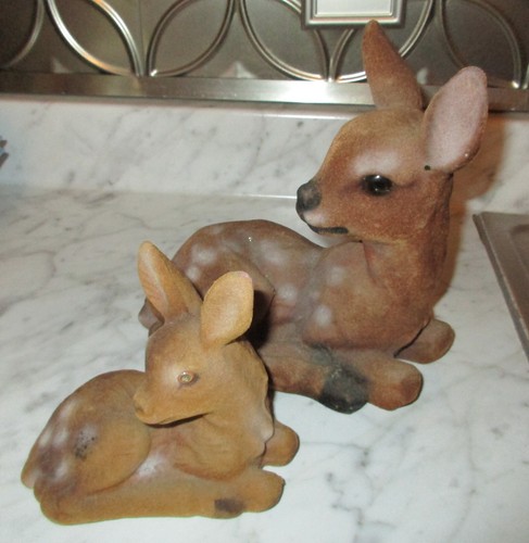 Vintage Flocked Fawn & Doe Spotted Deer Figurine | eBay