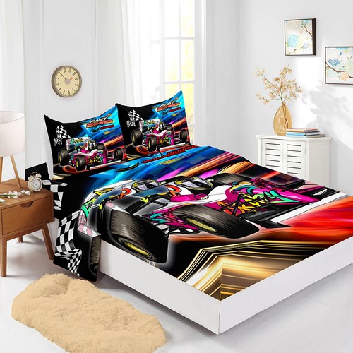 Racing Team Speed Cars Bed Decor Fitted Sheet Set Single/Double/Super ...
