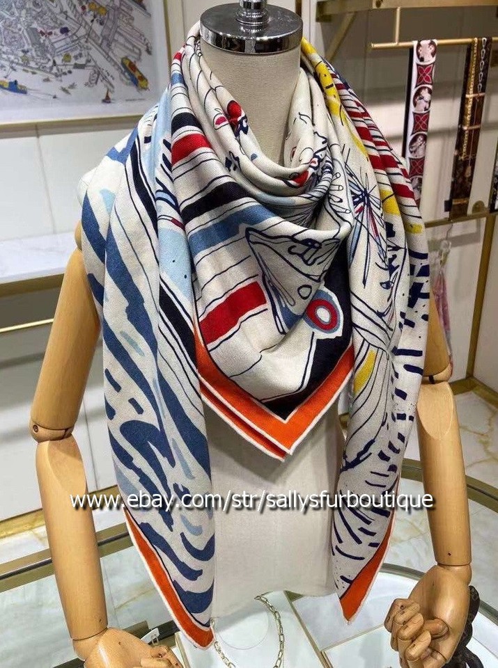 Pure 70% Cashmere 30% Silk Wrap Scarf Summer Trees Print Double Face ...