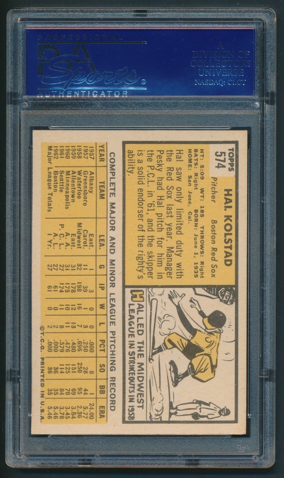 1963 TOPPS #574 HAL KOLSTAD BOSTON RED SOX PSA 5 EX UNDERGRADED | eBay