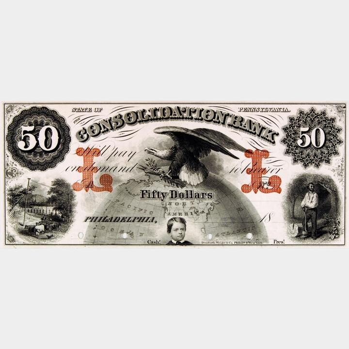 PHILADELPHIA PA $50 OBSOLETE PROOF INCREDIBLE VIGNETTE 52 COLLECTION ...