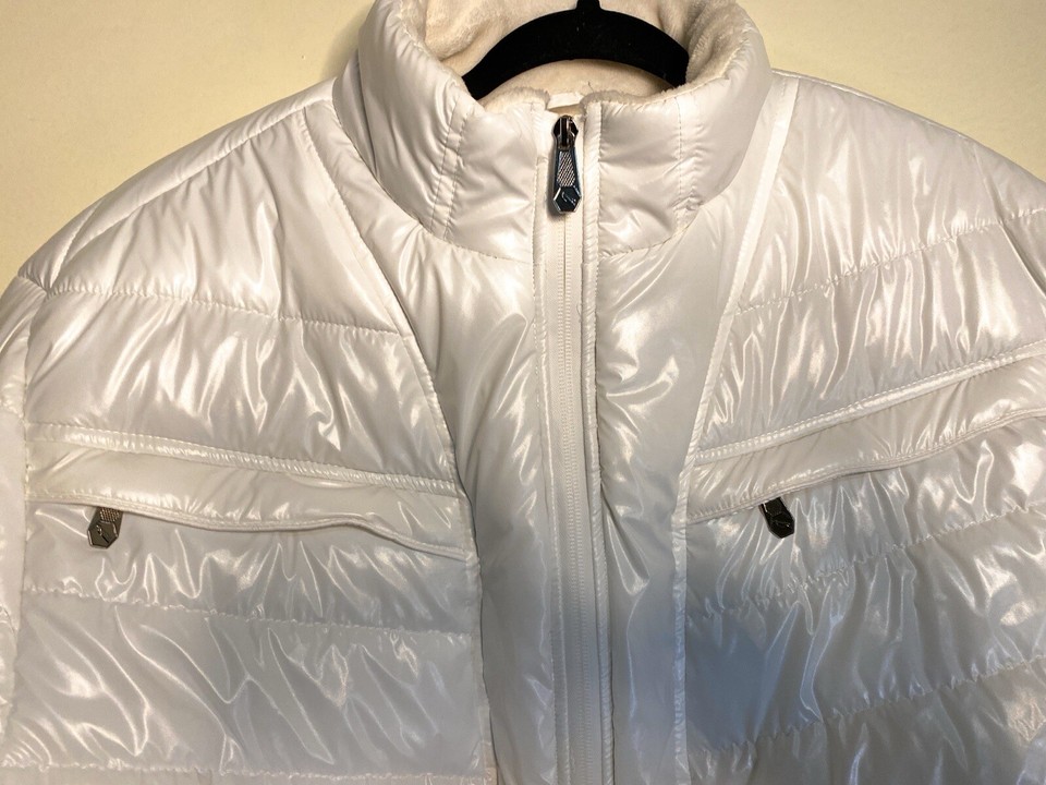 Stone Falcon Quilted Puffer Jacket White XL Fur Lined Zip Pockets Full ...