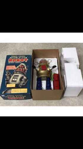 Ha Ha Toy Tin Toy Remote Control PISTON ACTION ROBOT Gold W/BOX F/S ...