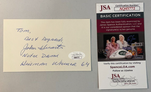 John Huarte Signed Index Card JSA AUTO Notre Dame Irish QB Heisman ...