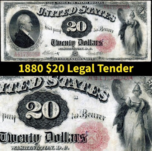 HGR SUNDAY 1880 $20 Legal Tender ((HAMILTON - RARER Issue)) LIGHTLY ...