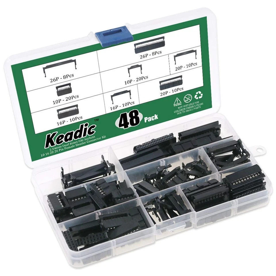 49-Piece IDC Cable Connector Set with Crimp Tool for Flat Ribbon Cables ...