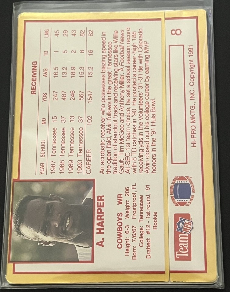 Alvin Harper RC 1991 ACTION PACKED #8 Tennessee/Cowboys rookie NFL ...