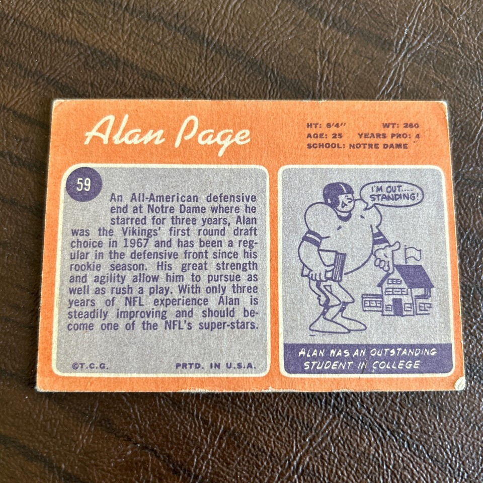 1970 TOPPS ALAN PAGE #59 MINNESOTA VIKINGS FOOTBALL ROOKIE CARD RC | eBay