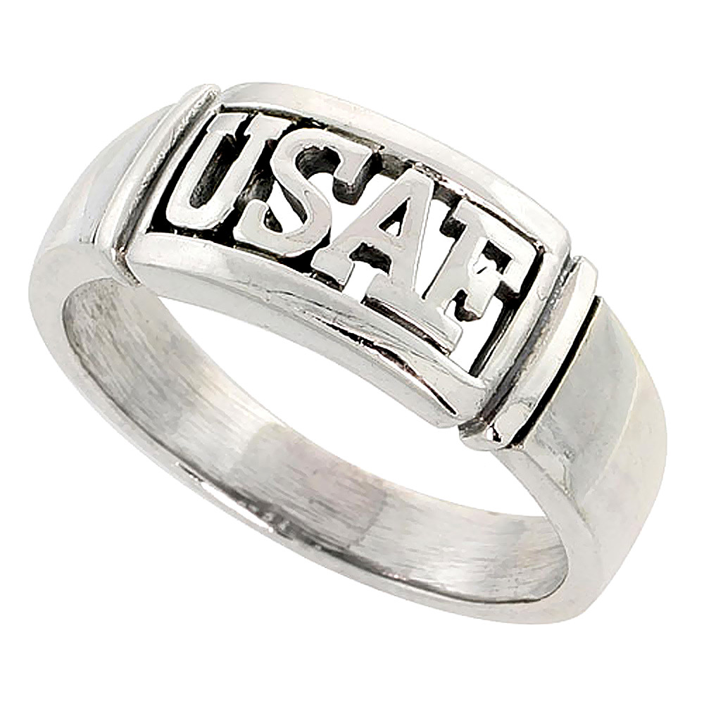 Sterling Silver United States Air Force USAF Band Ring, High Polish ...