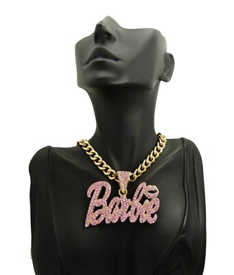 New Barbie Pendant & 9mm 18" Cuban Chain Necklace Gold Plated* | eBay