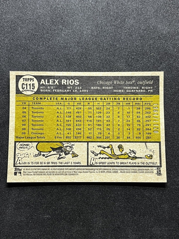 2010 Topps Heritage Chrome #C115 Alex Rios /1961 | eBay