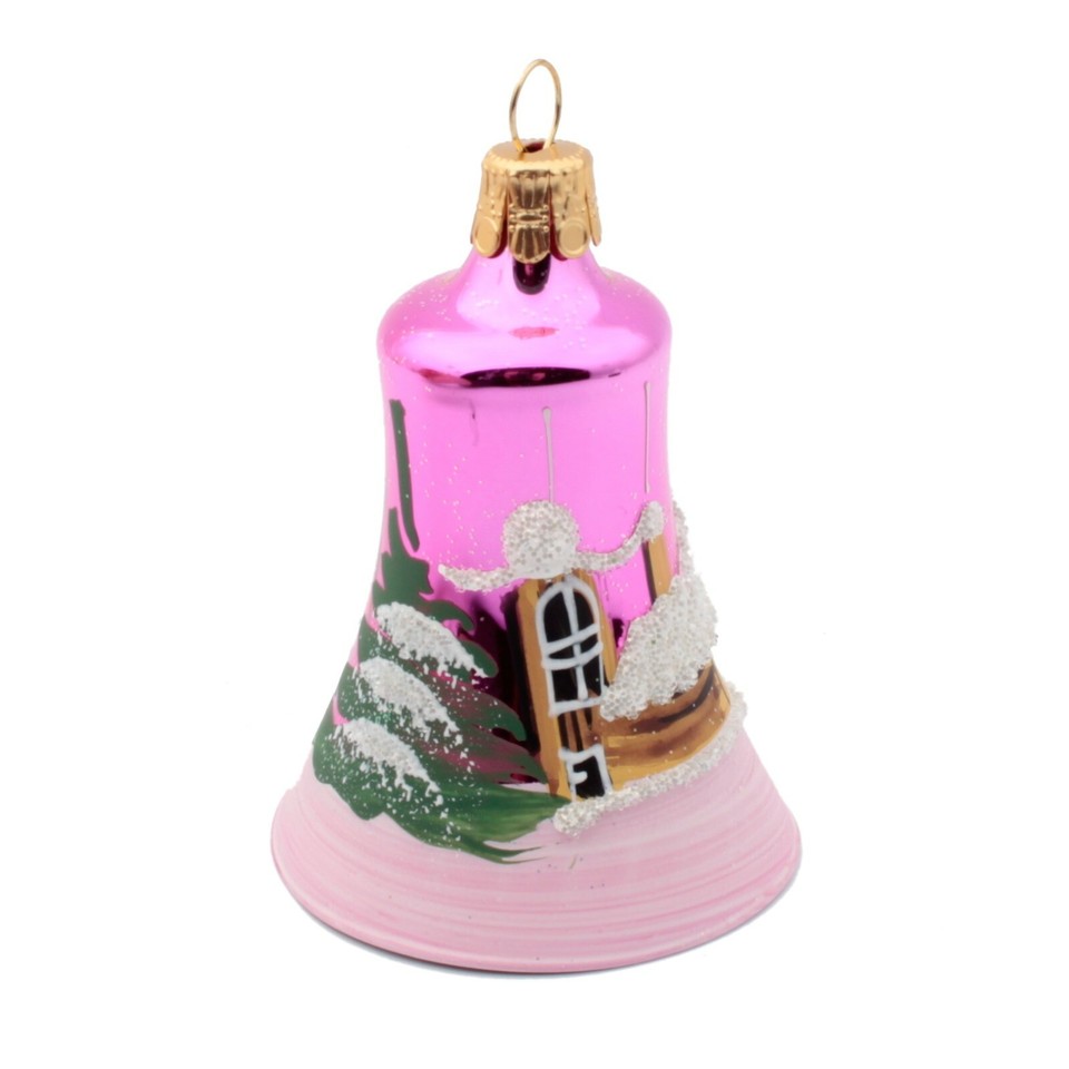 Czech pink glass bell Christmas ornament hand painted | eBay