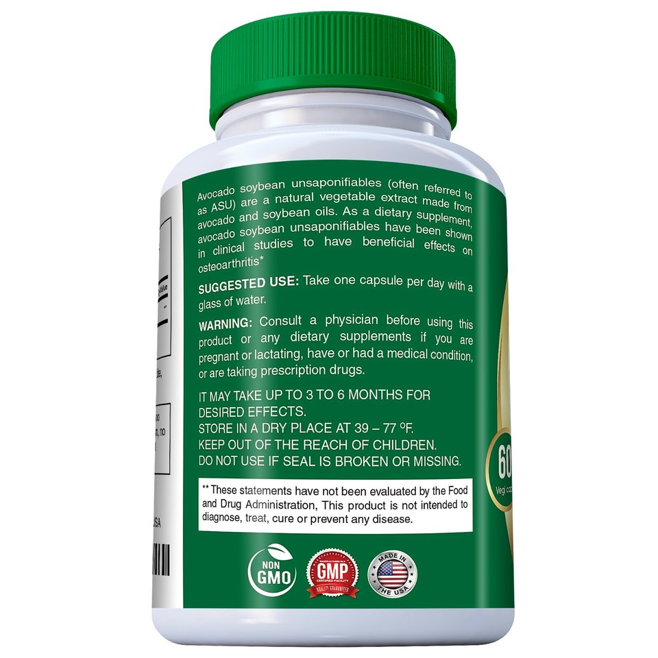 Avocado Soybean Unsaponifiables Joint Health Supplement 400 mg, Non-GMO ...