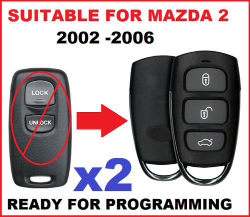 2 x Remote Control Fob keyless Suitable for Mazda 2 2002 2003 2004 2005 ...