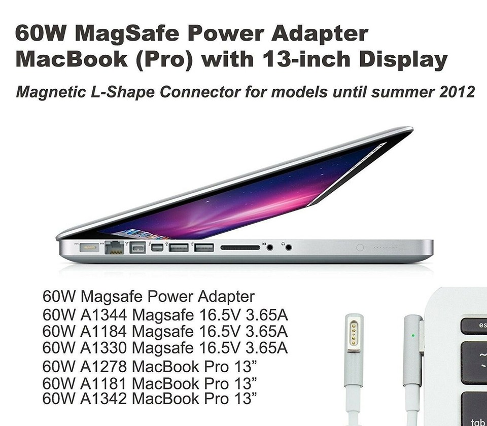 New 60W L tip AC Power Adapter Charger for Apple Macbook Pro 13" A1278 ...