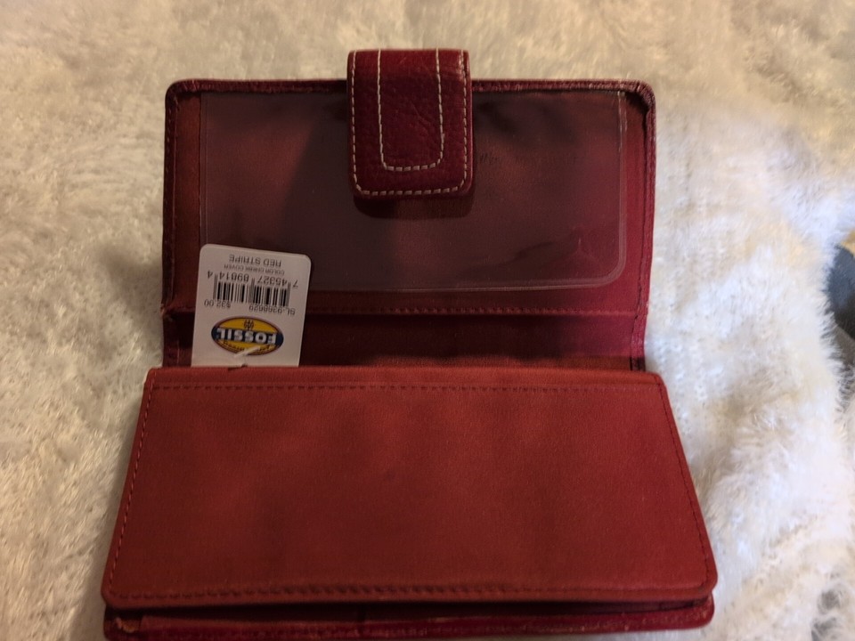 Fossil Red Stripe Checkbook Wallet Nwt Leather Lucky Red | eBay