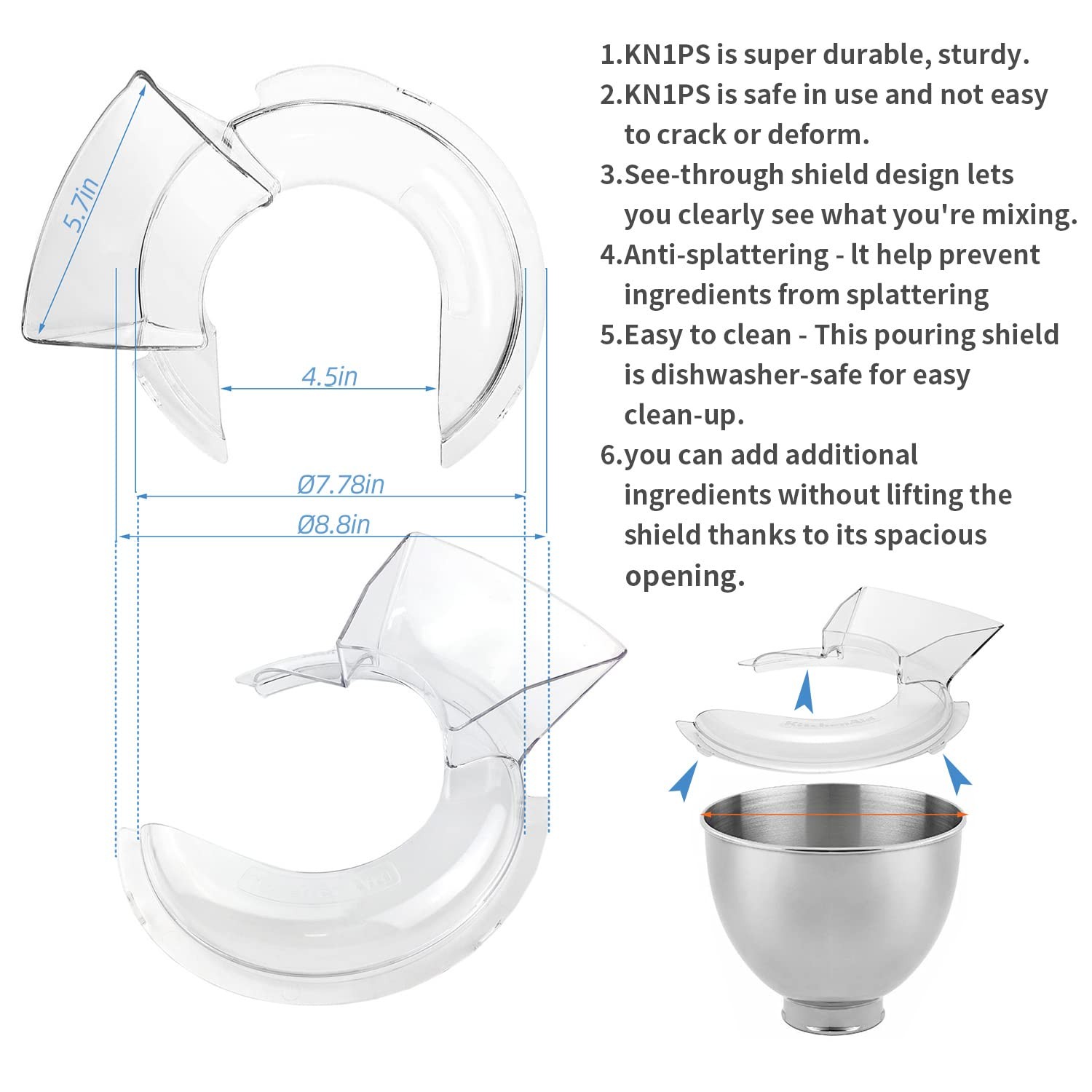 Pouring Shield for KitchenAid Tilt Head 4.5-5QT (Only) Stainless Steel ...