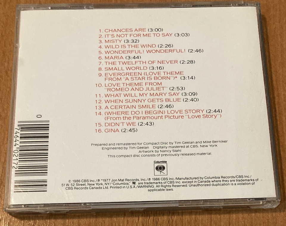 16 Most Requested Songs by Johnny Mathis (CD, Jul-1987, Columbia/Legacy ...