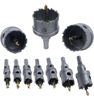 TCT Hole Saw Set, 10 Pcs Carbide Hole Saw Kit with Titanium Plated ...