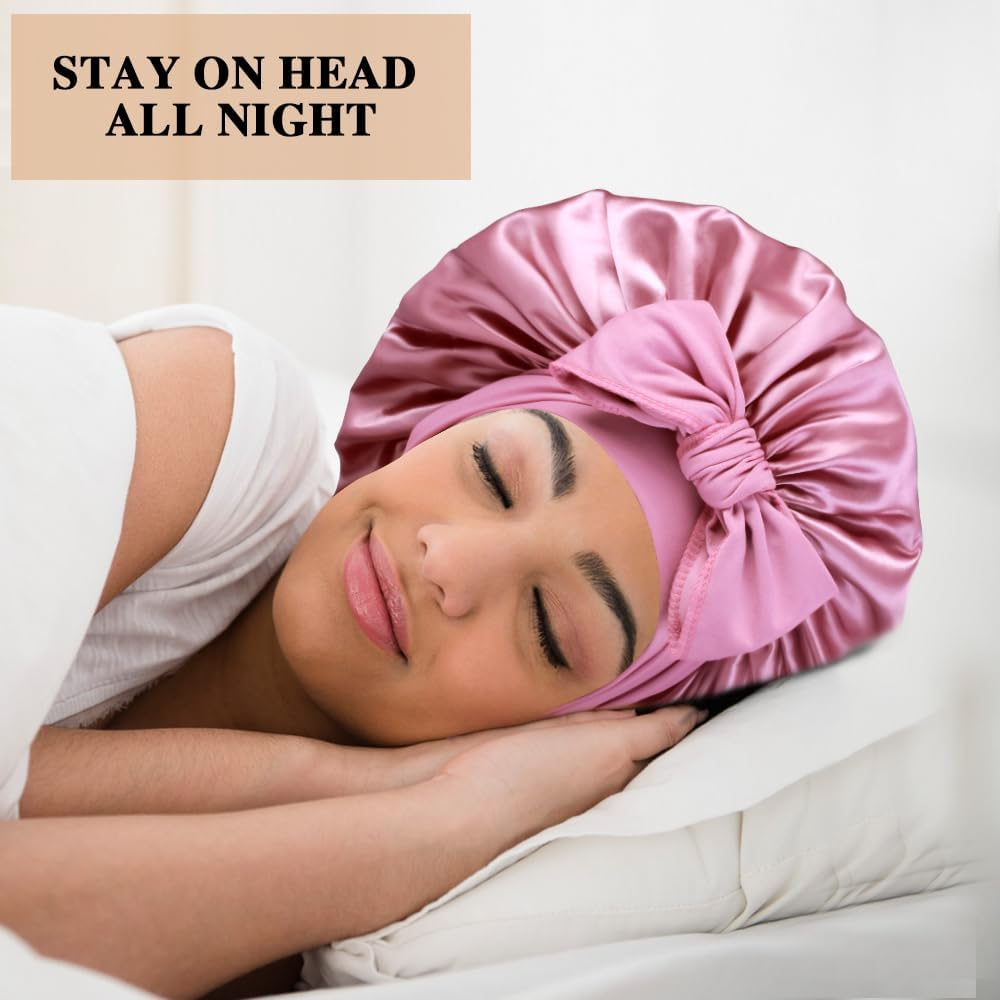 2+3 Large Satin Bonnets with Scrunchies for Women, Hair Bonnet Sleeping ...