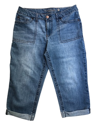 Faded Glory Size 14 (34x19) Cargo Capri Jeans Cuffed Mid Rise Med. Wash ...