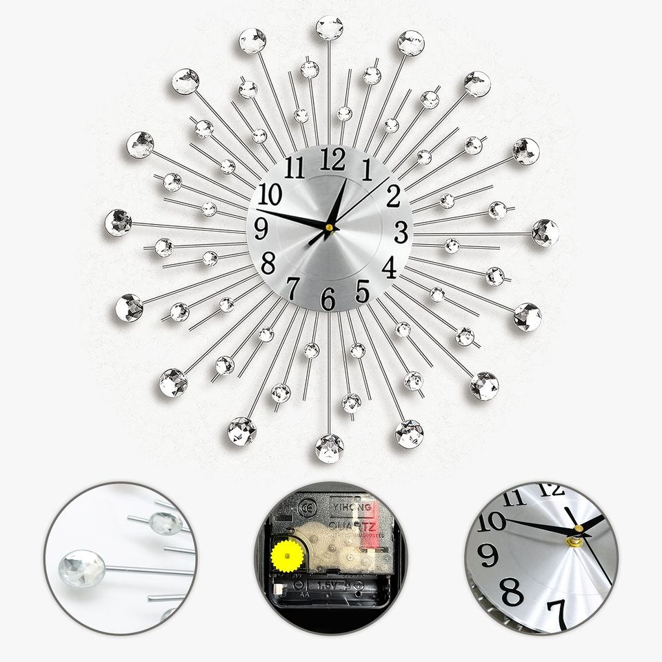 Jewelled Diamante Beaded Wall Clock Crystal Sunburst 45cm Home Decor ...