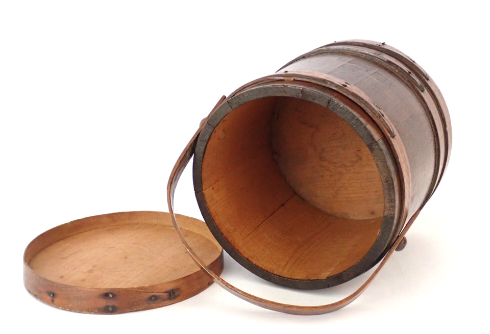 Antique Primitive Wooden Sugar Firkin Bucket w/ Bent Wood Handle & Lid ...