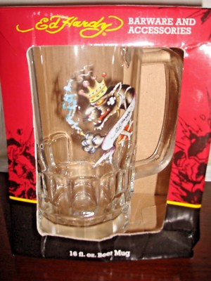 Ed Hardy 16 Fl oz Glass Beer Mug Stein Panther King 6" Tall W/Original ...
